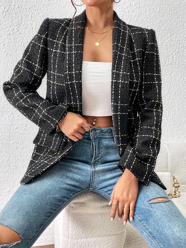 SHEIN Frenchy Plaid Print Shawl Collar Blazer | SHEIN UK