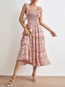 SHEIN Frenchy Allover Floral Print Ruffle Hem Dress | SHEIN USA