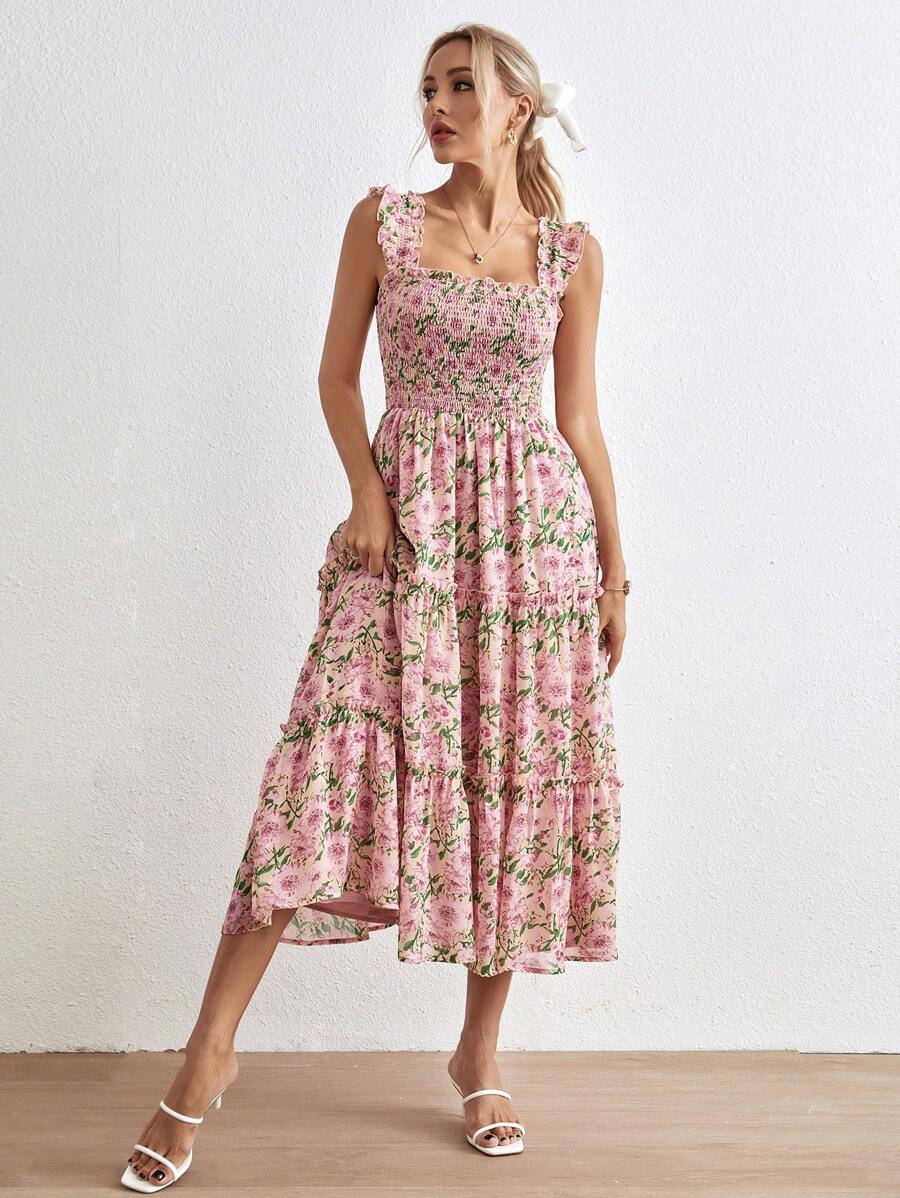 SHEIN Frenchy Allover Floral Print Ruffle Hem Dress | SHEIN USA