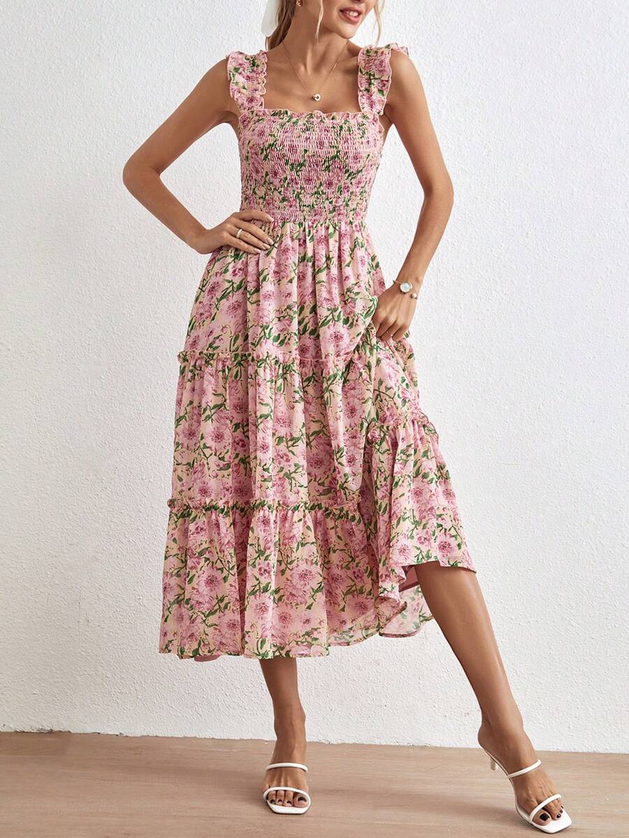 SHEIN Frenchy Allover Floral Print Ruffle Hem Dress | SHEIN USA