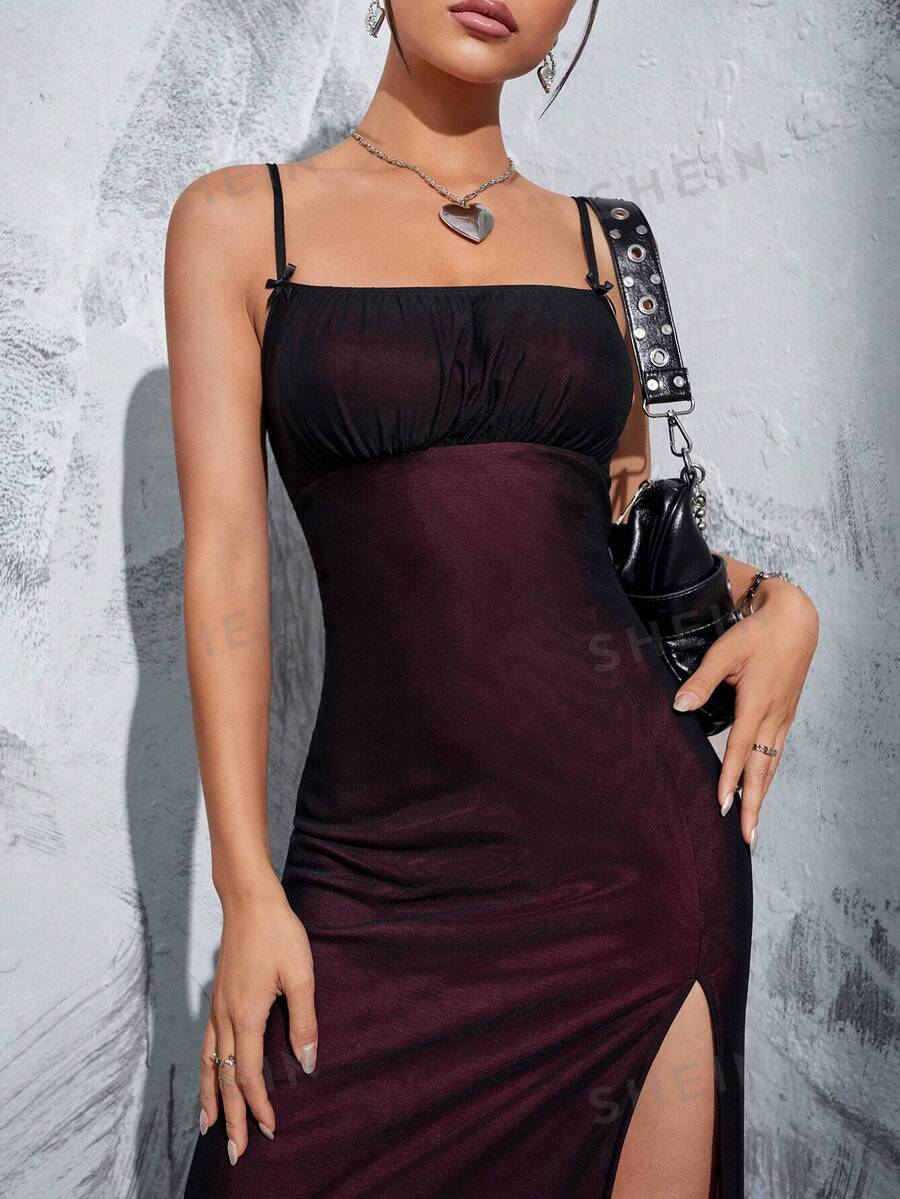 SHEIN ICON Split Thigh Mesh Cami Dress | SHEIN UK