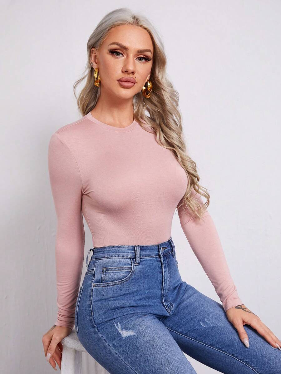 SHEIN Essnce Form Fitted Solid Tee | SHEIN USA