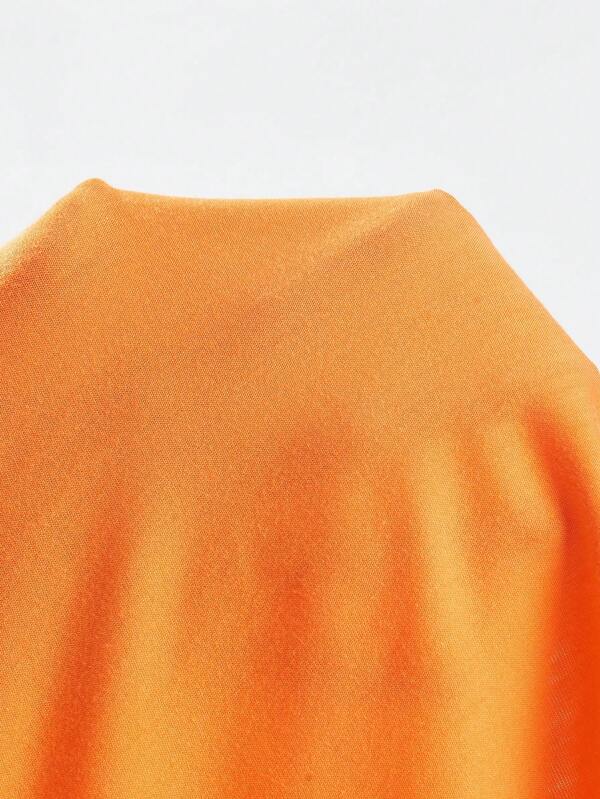 SHEIN EZwear Neon Orange Drawstring Side Solid Top | SHEIN USA