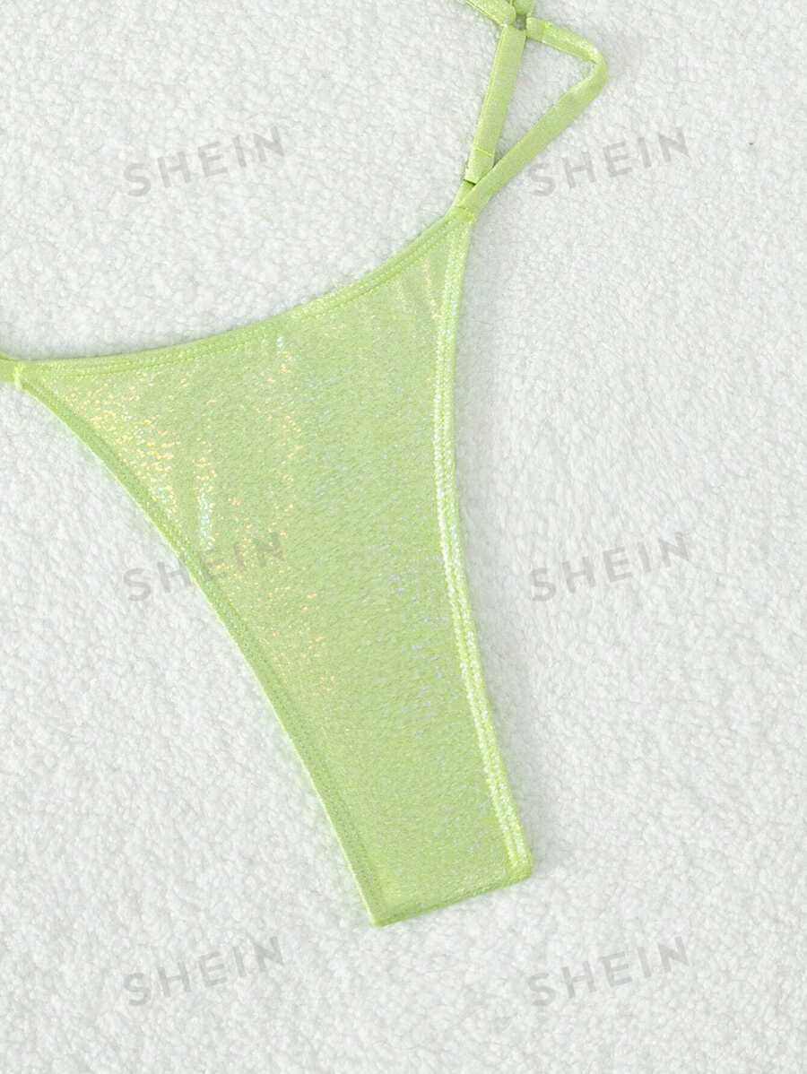 Shein Swim Sxy Solid Criss Cross Backless One Piece Swimsuit Shein