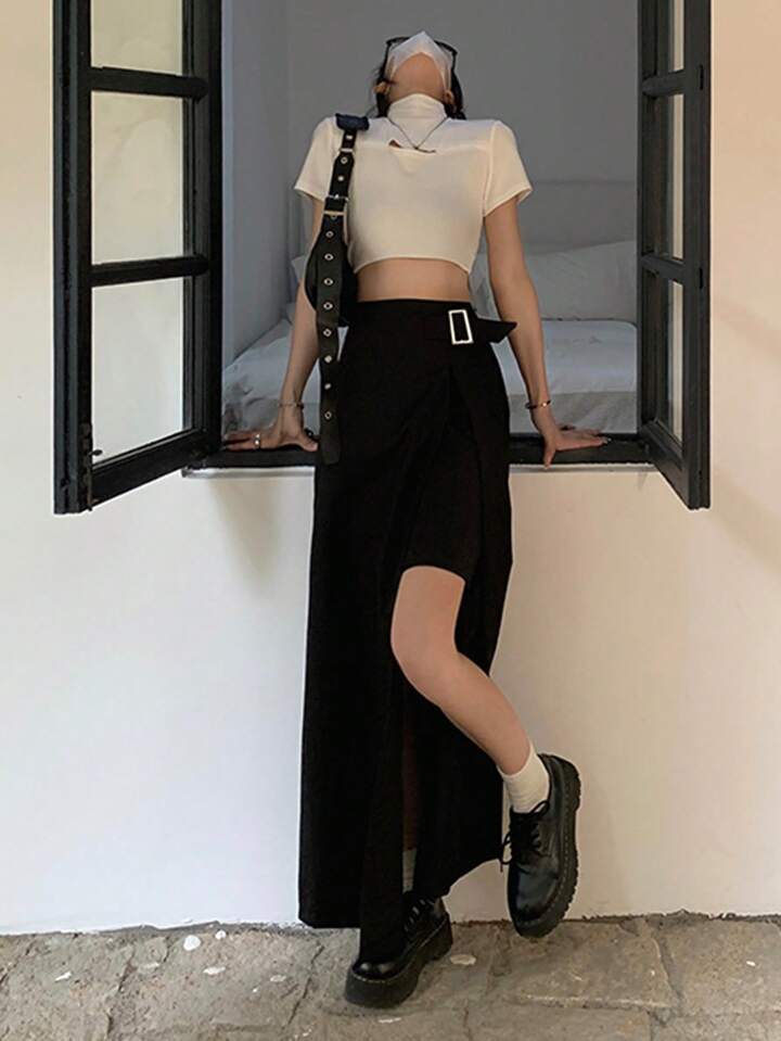 Honeyspot 無地柄 バックル詳細 スリット スカート | SHEIN JAPAN