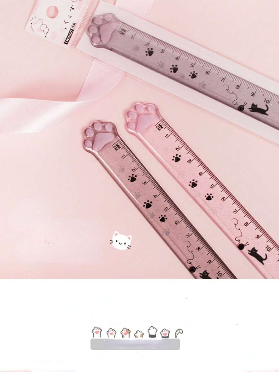 2pcs Cat Paw Design Ruler, Cute Multi-purpose Measuring Tool For ...
