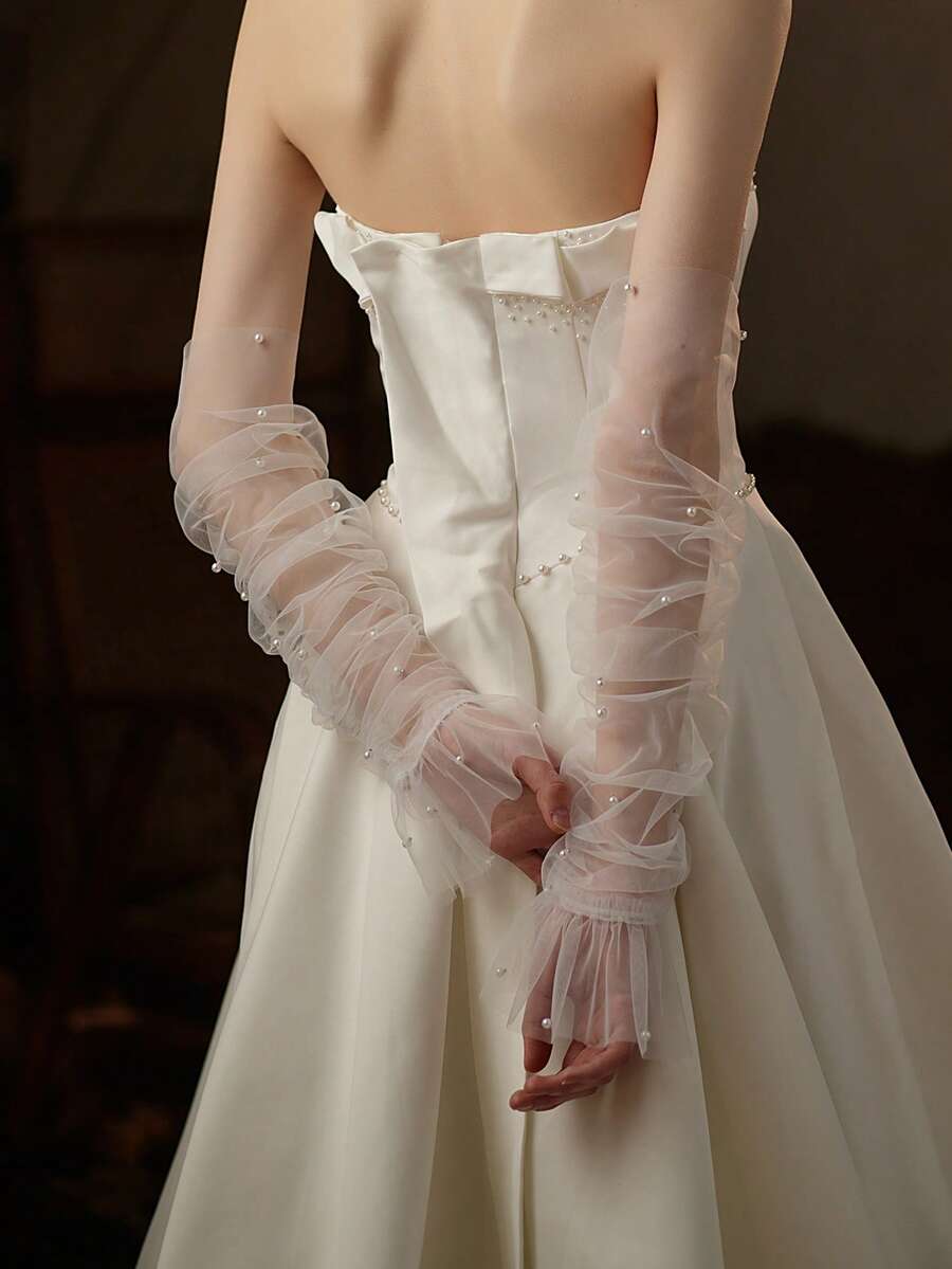 Faux Pearl Decor Ruffle Trim Bridal Arm Sleeves | SHEIN USA