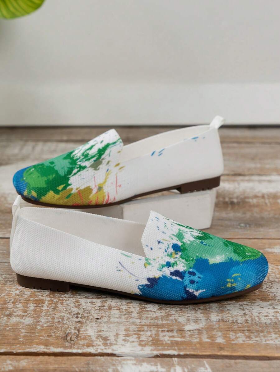 Women Colorblock Square Toe Flats, Fashion Fabric Loafer Flats | SHEIN USA