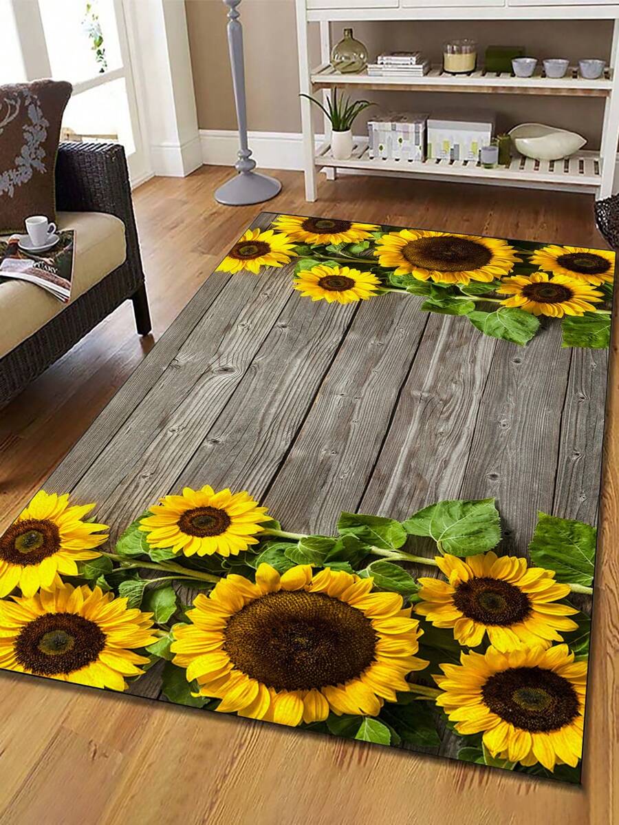 1pc Sunflower Pattern Rug, Modern Fabric Non-Slip Kids Carpet, For ...