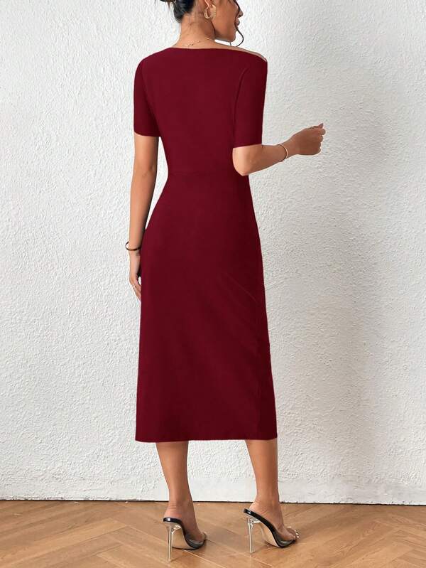 Shein Privé Solid Asymmetrical Neck Split Thigh Dress Shein Usa