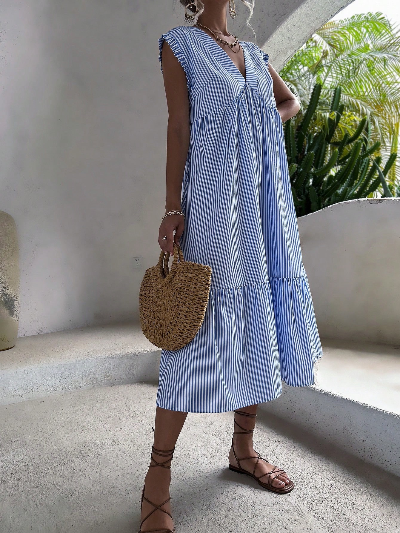 SHEIN VCAY Striped Ruffle Hem Smock Dress | SHEIN USA