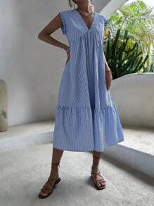 SHEIN VCAY Striped Ruffle Hem Smock Dress | SHEIN USA