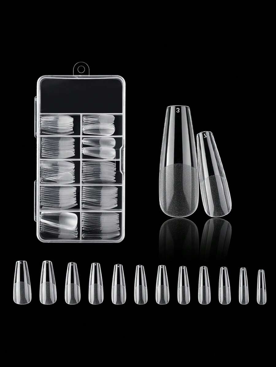 Elevate Your Style With 120pcs Long Coffin Clear Fake Nail Clear Full