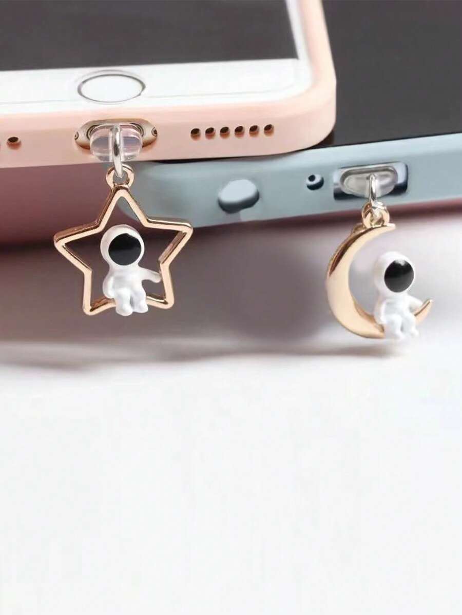 2pcs Astronaut Star & Moon Decor Phone Dust Plug | SHEIN USA
