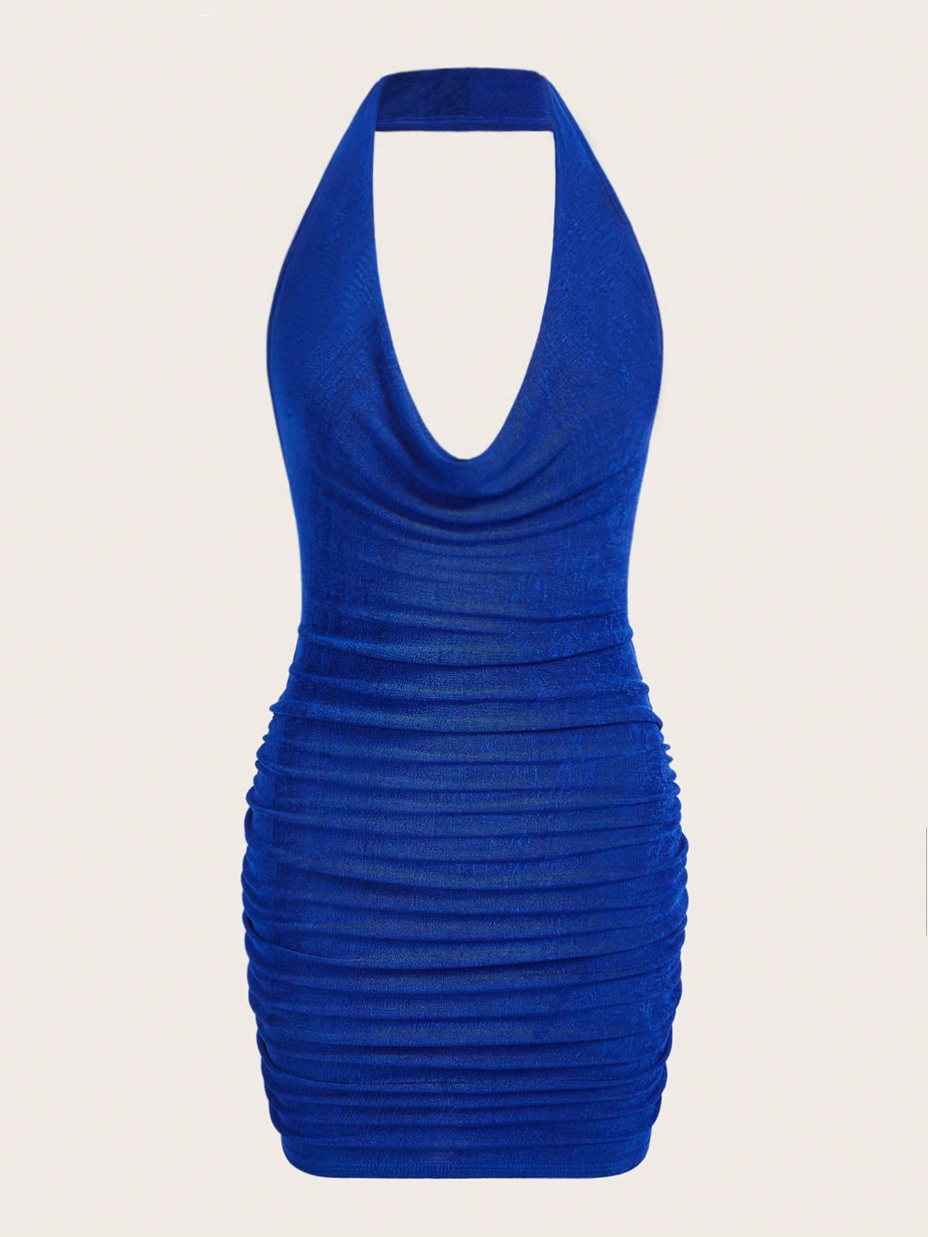 SHEIN ICON Draped Collar Backless Halter Neck Ruched Satin Bodycon ...