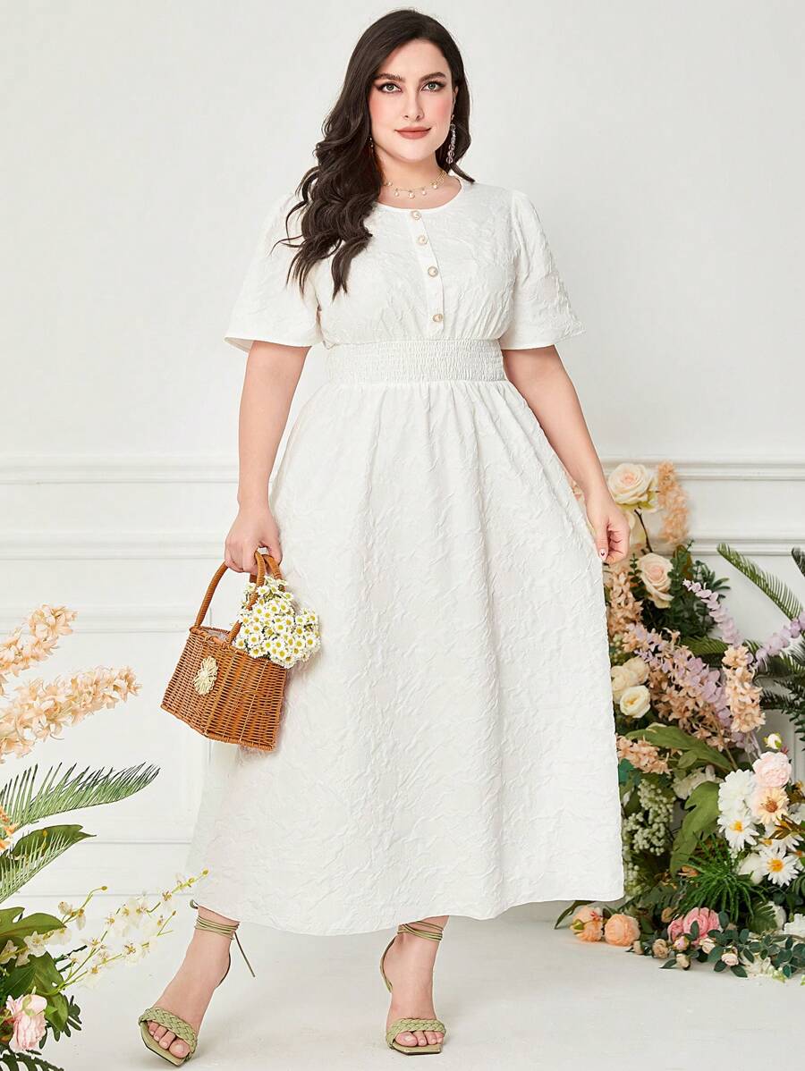 Mulvari Plus Button Front A-line Dress | SHEIN USA