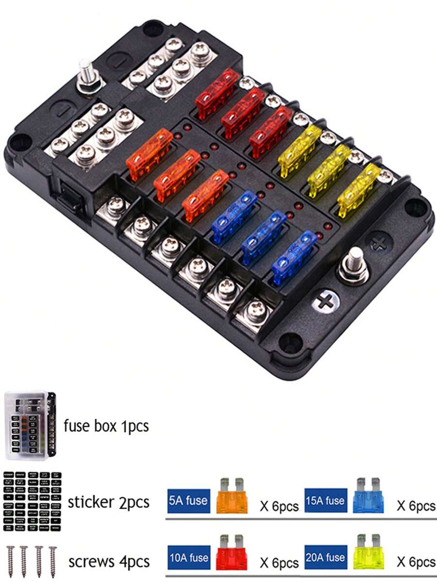 12 Way Car Fuse Box 6 In 6 Out Car Fuse Box Universal Car Fuse Box With ...