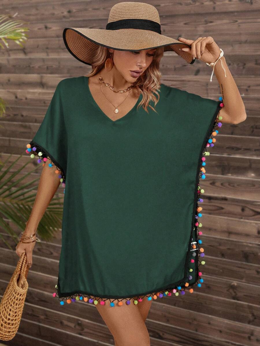 Cache-maillot à pompon manches chauve-souris | Mode en ligne | SHEIN FRANCE