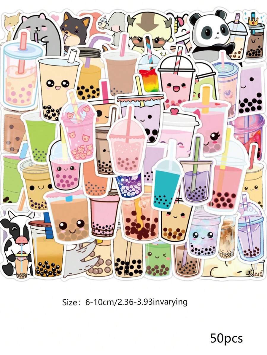 50pcs Cartoon Milk Tea Pattern Assorted Sticker, Cute Multi-purpose ...