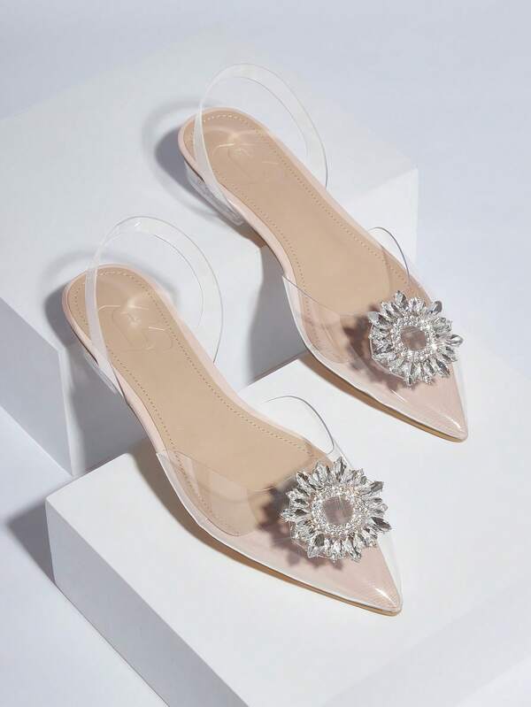 CUCCOO Trending Women Rhinestone Decor Point Toe Flats, Glamorous PVC ...