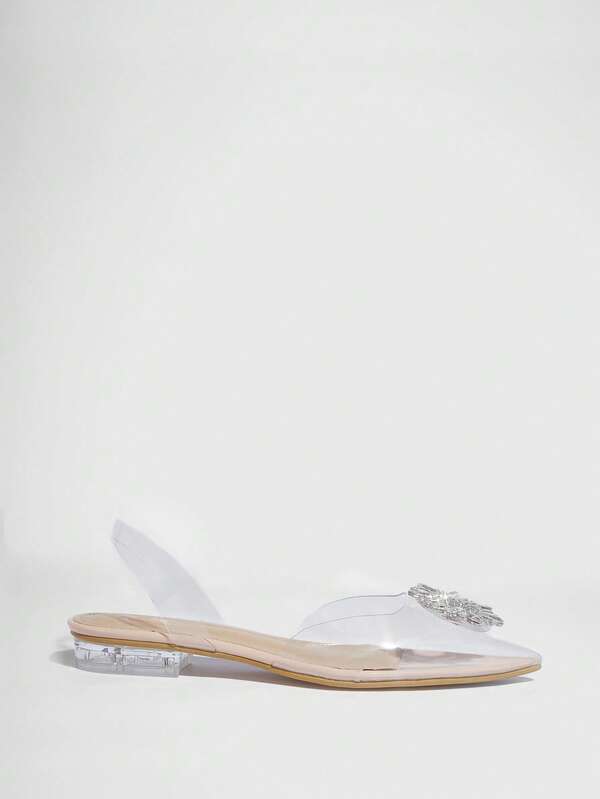 CUCCOO Trending Women Rhinestone Decor Point Toe Flats, Glamorous PVC ...