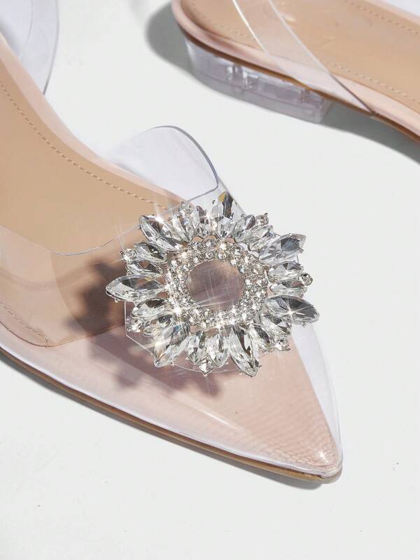 CUCCOO Trending Women Rhinestone Decor Point Toe Flats, Glamorous PVC ...