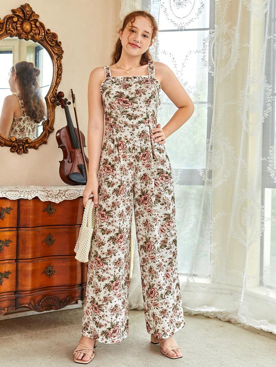 SHEIN Teen Girls Floral Print Wide Leg Cami Jumpsuit | SHEIN USA