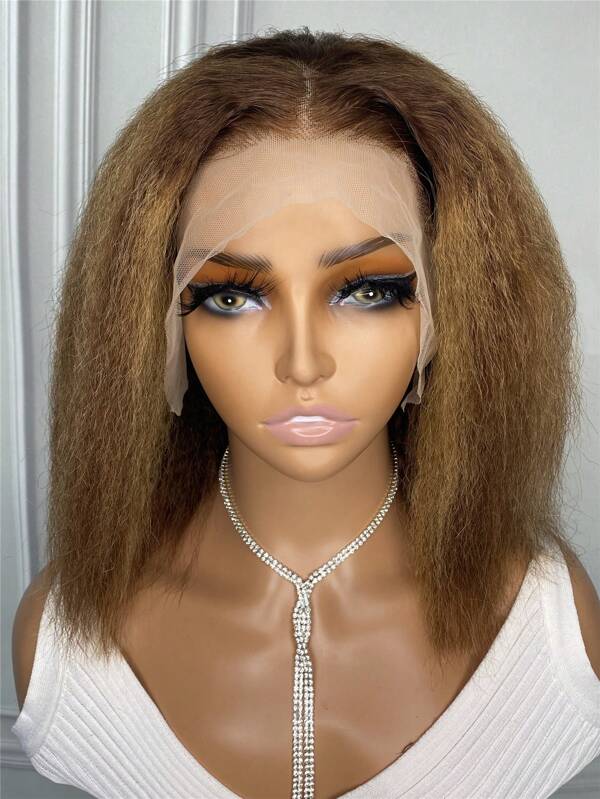 12 pouces 13x4 Dentelle Transparente Frontale Perruque Lisse Kinky En Dentelle Devant Fermeture ...