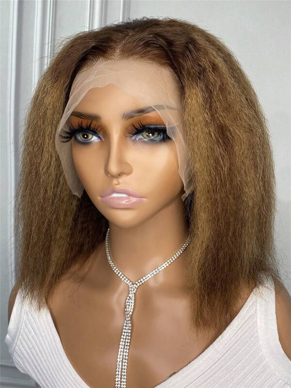 12 pouces 13x4 Dentelle Transparente Frontale Perruque Lisse Kinky En Dentelle Devant Fermeture ...