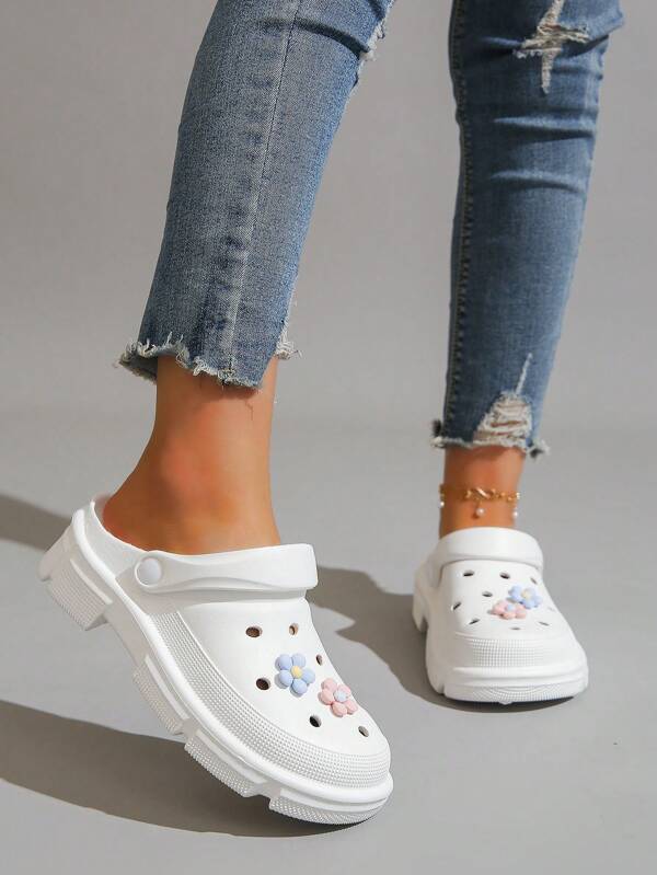 Preppy Vented Clogs For Women, Applique Decor Hollow Out EVA Slingback ...