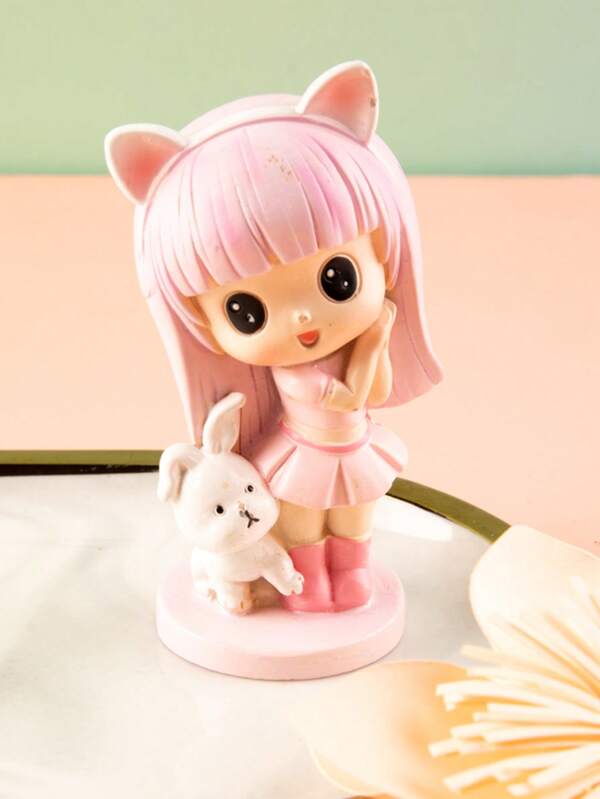 1pc Polyresin Decoration Object, Cartoon Girl Design Decoration Craft ...