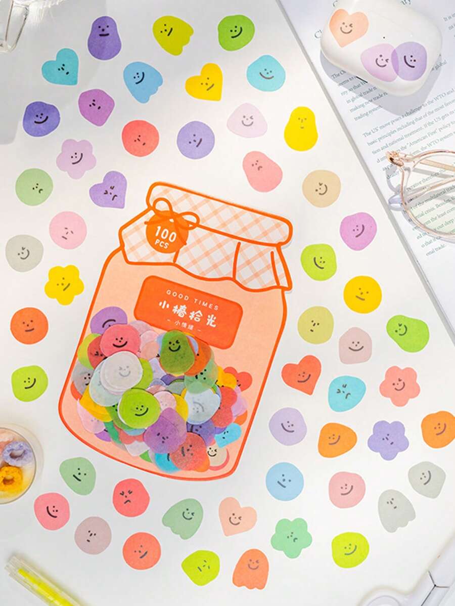 100pcs Mixed Color Expression Design Assorted Sticker, Cute Multi ...