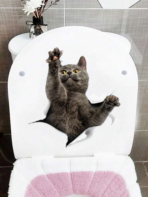 1pc Pvc Toilet Lid Decal Cute Cat Pattern Toilet Stool Commode Sticker