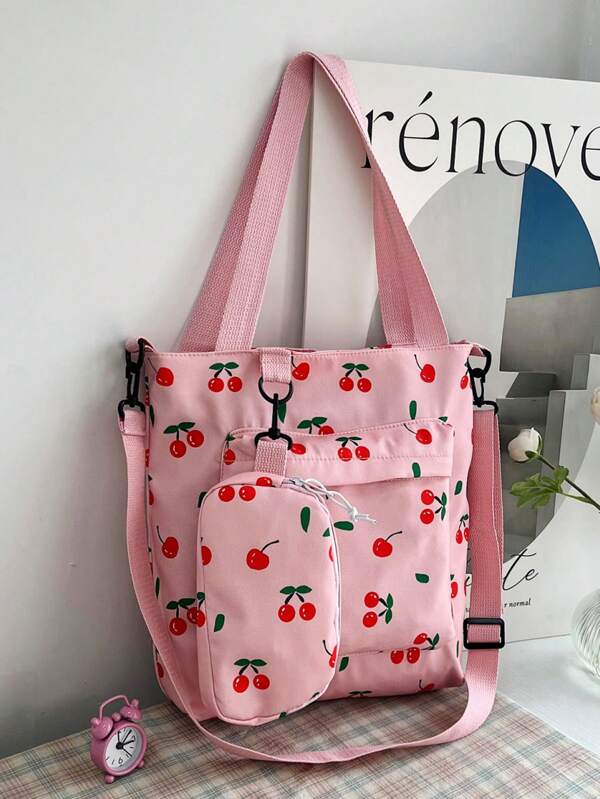 Girls Cherry Pattern Zipper Shopper Bag | SHEIN USA
