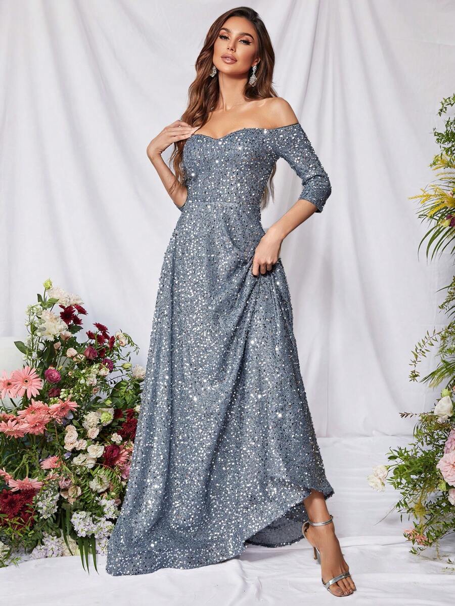 Off Shoulder Sequin Prom Dress | SHEIN USA