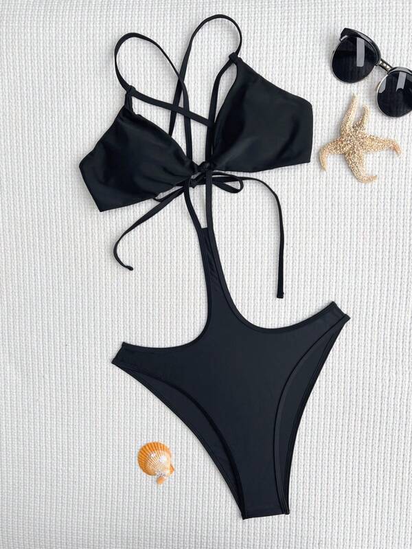 Cut Out Criss Cross Backless One Piece Swimsuit Shein Usa