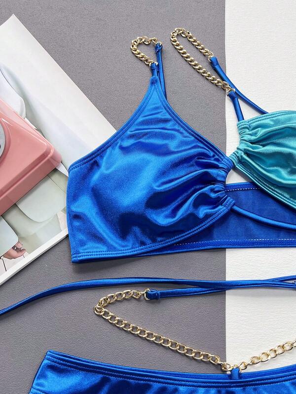 Bikini mit Farbblock, Kette, einer Schulter frei, | aktuelle Trends ...