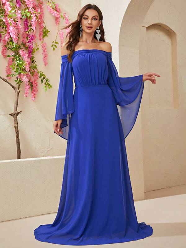 Fniseti Off Shoulder Flounce Sleeve Chiffon Formal Dress Shein Usa
