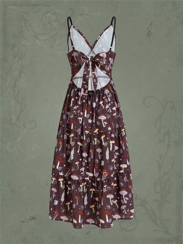 Goth Mushroom Print Contrast Lace Tie Backless Cami Dress | SHEIN UK
