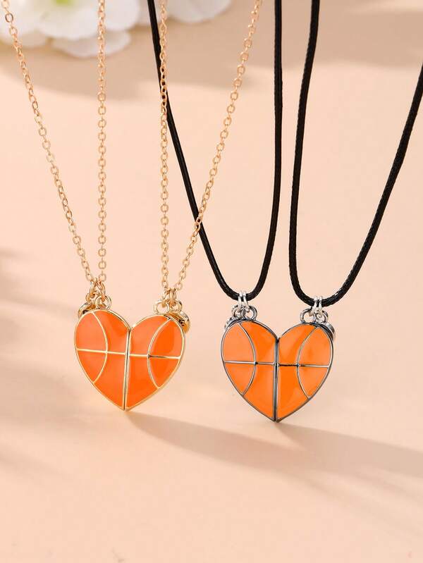 2pcs Graduation Season Heart Shaped Basketball Design Yellow Oil Drip ...