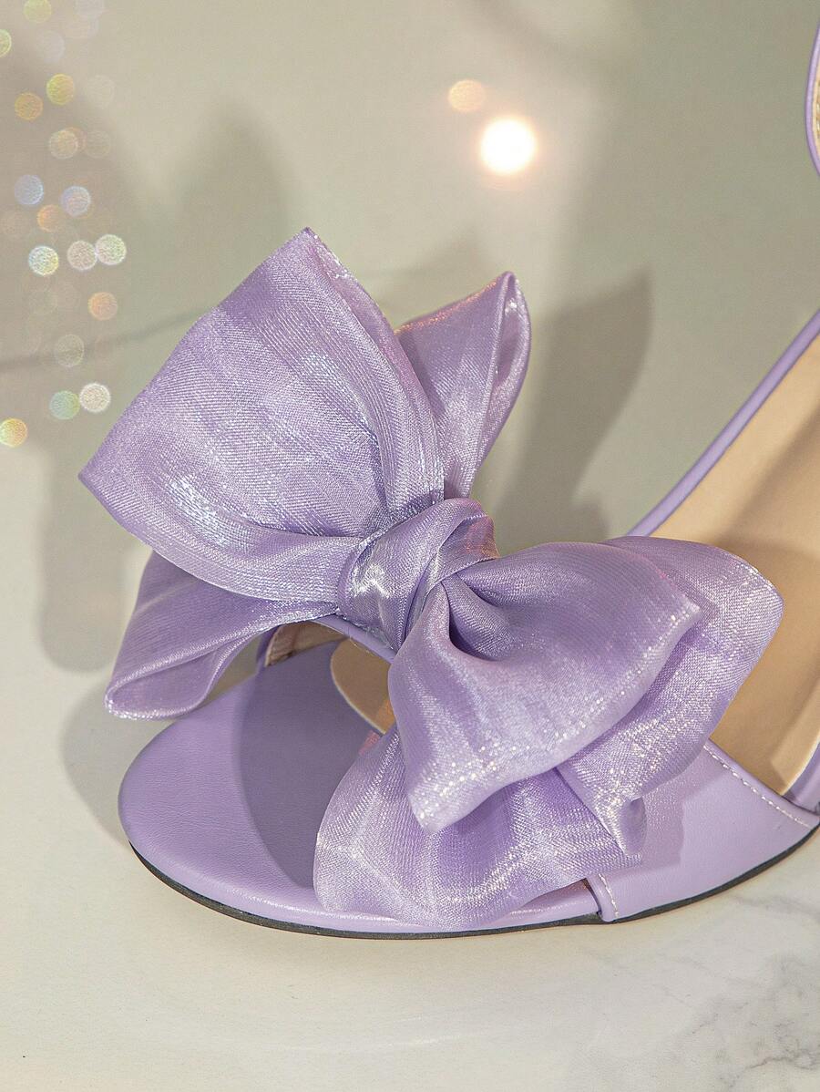 Fashion Purple Sandals For Women, Bow Decor Chunky Heeled Ankle Strap ...