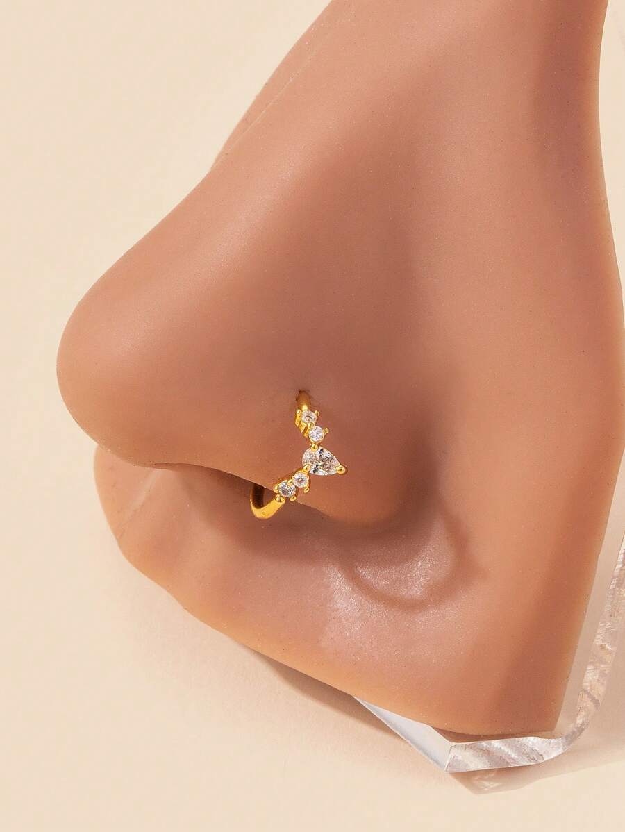 1pc Fashionable & Elegant Copper Inlaid Cubic Zirconia Nose Ring For ...