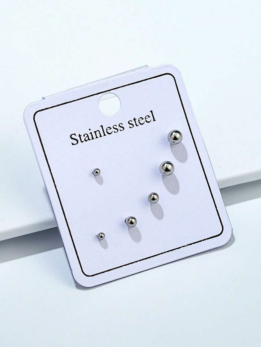 3pcs/set Minimalist Stainless Steel Ball End Multi Ear Piercing Stud ...