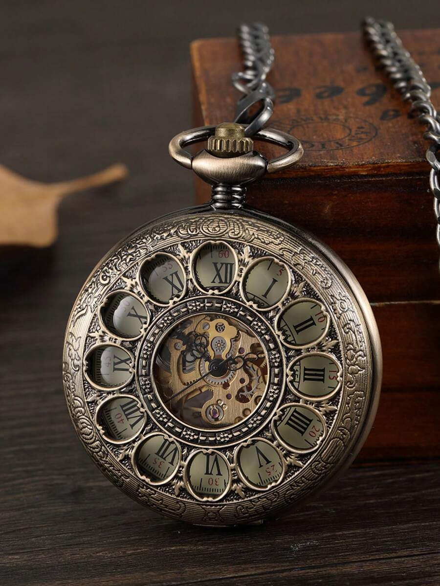 GORBEN 1pc Men Bronze Alloy Strap Roman ,Numeral Dial ,Vintage Carve ...