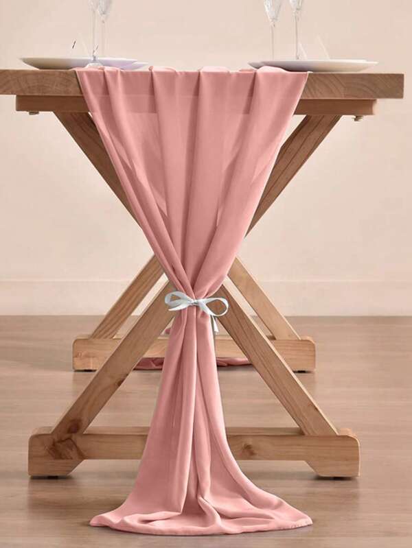 1pc Solid Color Satin Dusty Pink Disposable Table Runner, Modern Soft ...