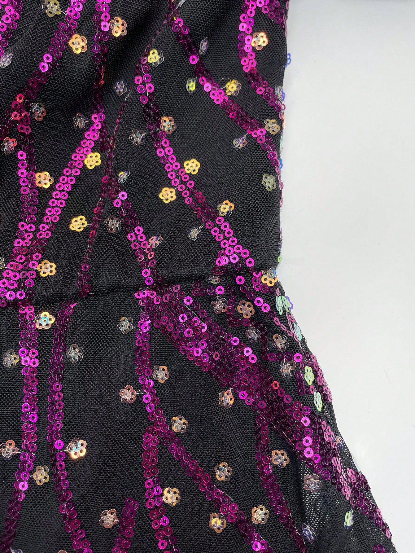 Giffniseti Plus Off Shoulder Contrast Mesh Ruffle Trim Sequin Formal ...