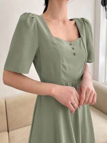 DAZY Vestido Sólido A-line De Manga Bufante | SHEIN Brasil