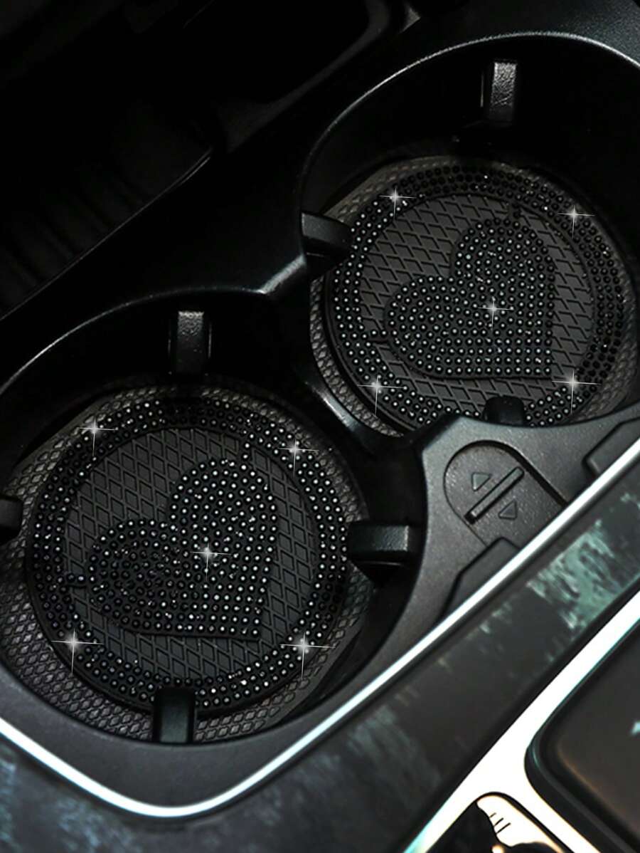 2pcs Rhinestone Heart Shaped PVC Car Coaster | SHEIN USA