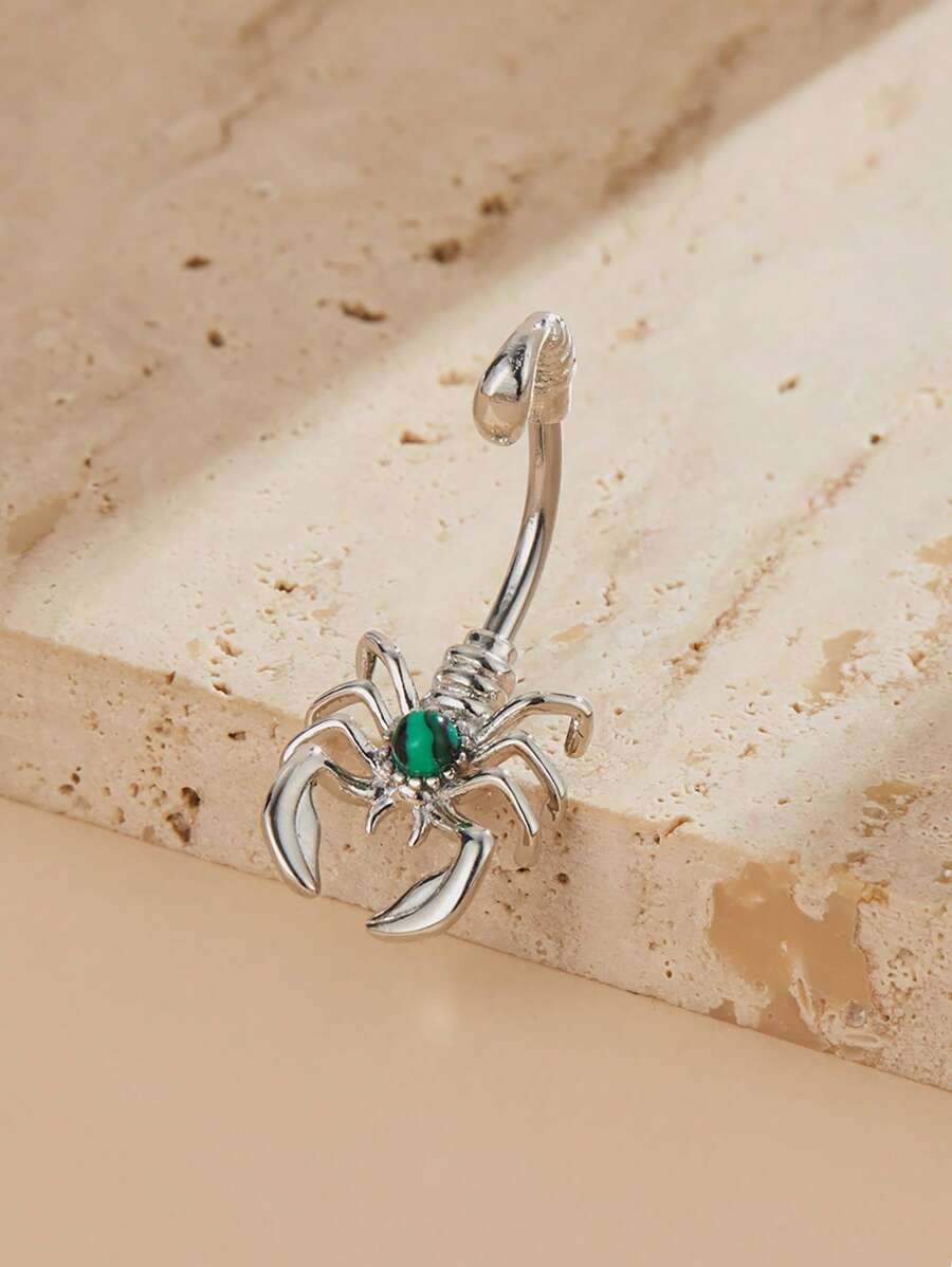 1pc Scorpion Shaped Stainless Steel Navel Belly Ring With Green ...