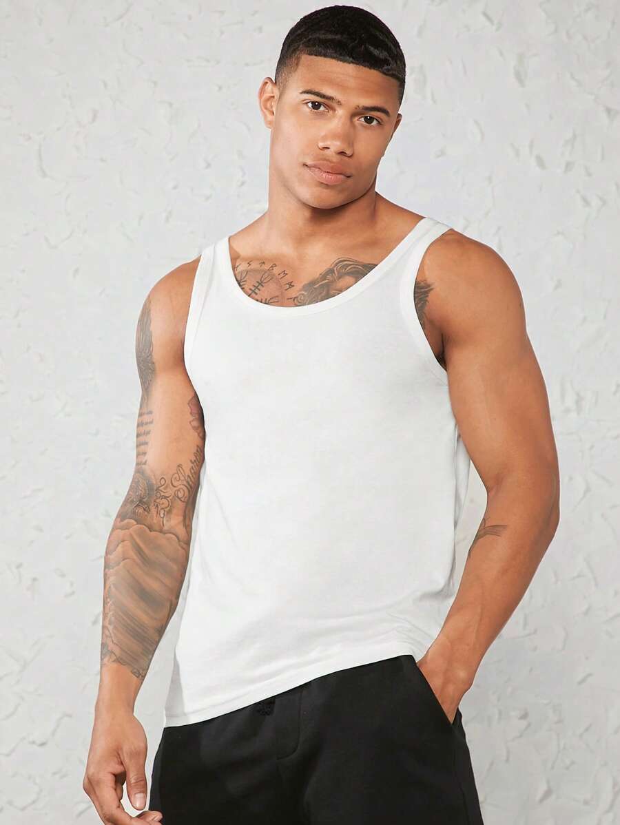 SHEIN 1pc Teenboy's Basics Men 100% Cotton Solid Tank Top;;Spring Wear ...